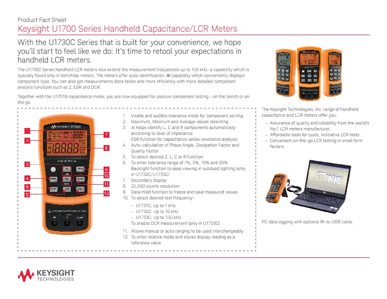 U1700 Series Handheld Capacitance/LCR Meters PDF Asset Page | Keysight